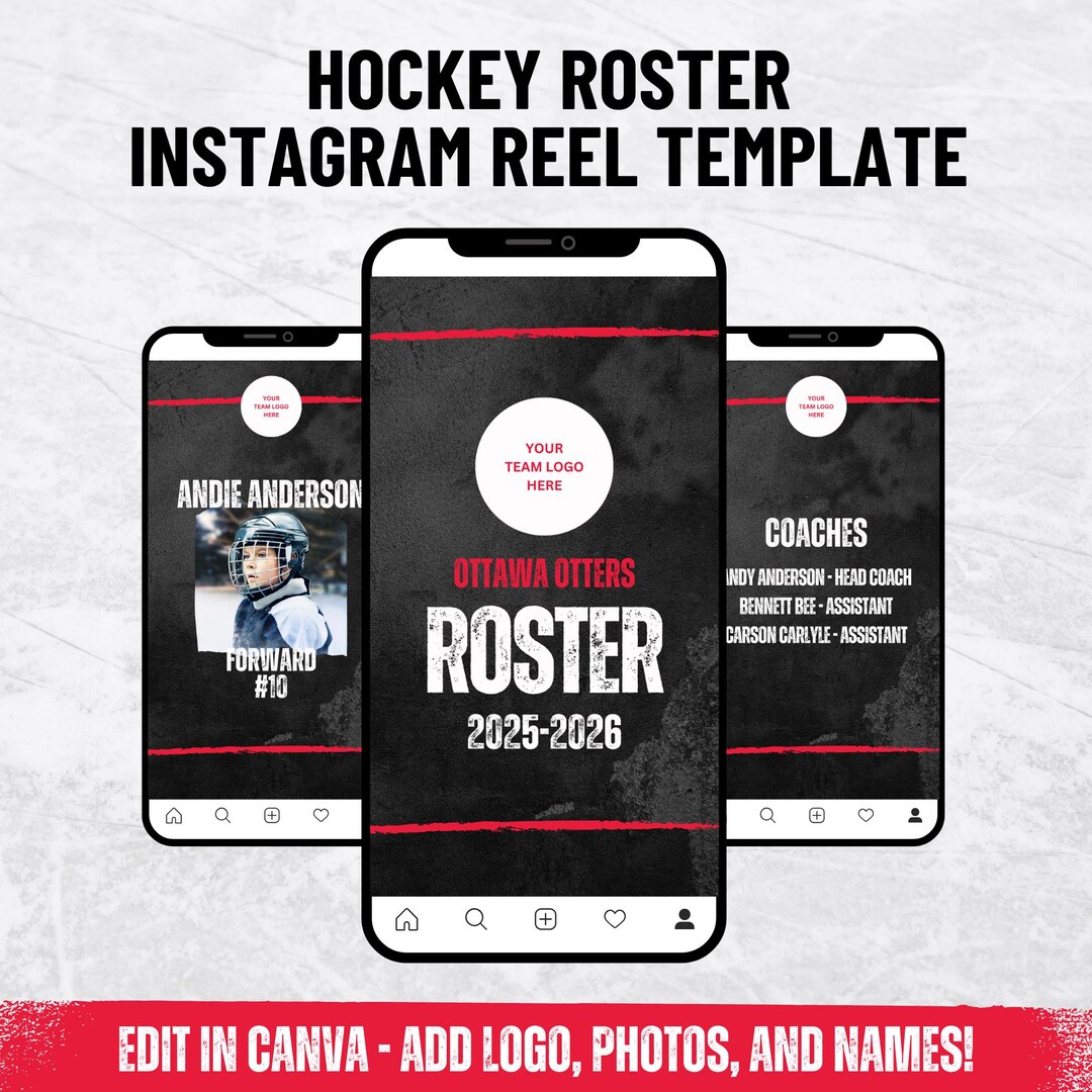 Hockey Roster Instagram Reel Template: Canva Editable (digital Download ...