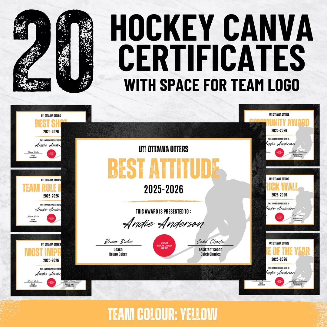 Editable Hockey Award Certificate Canva Template: End of Season Party ...