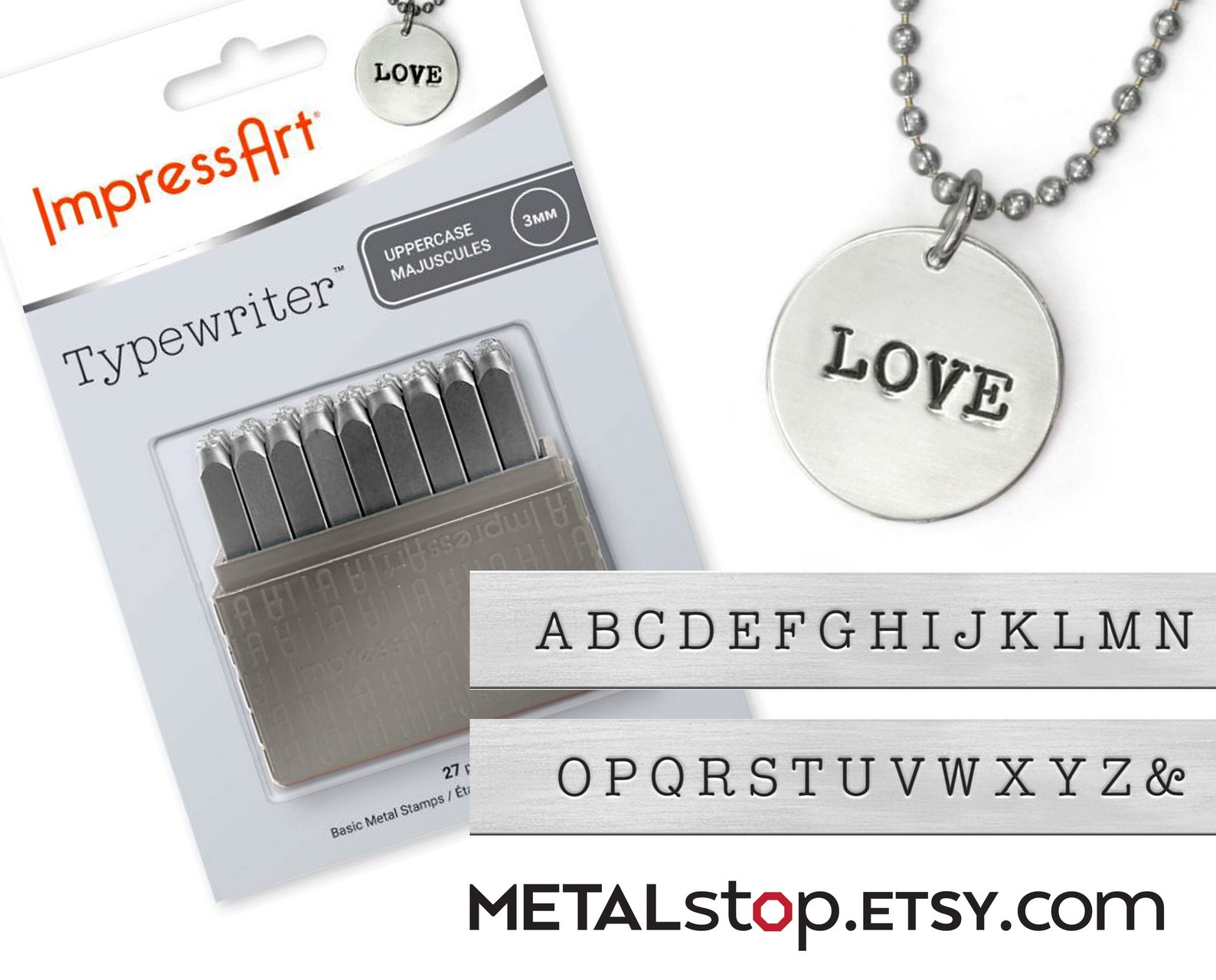 3mm UPPER CASE Typewriter Serif Font Metal Letter Stamp Set by - Etsy