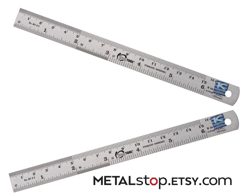 6 Inch Precision Stainless Steel Ruler .5mm Marks and .64th Inch Marks ...
