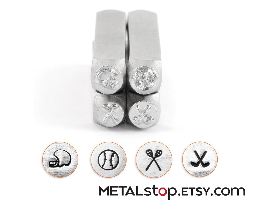 6mm Sports Themed Stamp Set of 4 Metal Design Stamps 6mm Baseball, 6mm ...