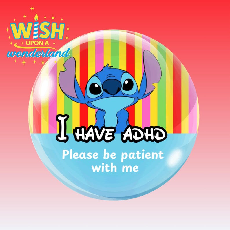 Stitch ADHD Awareness Button Badge: Disney-inspired Hidden Disability ...