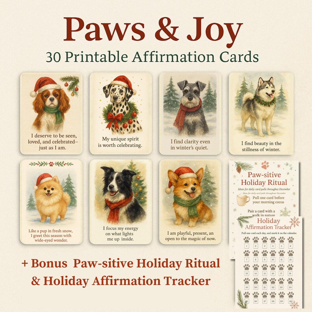 Dog Christmas Affirmation Cards – 30 Watercolor Breed Prints (digital ...