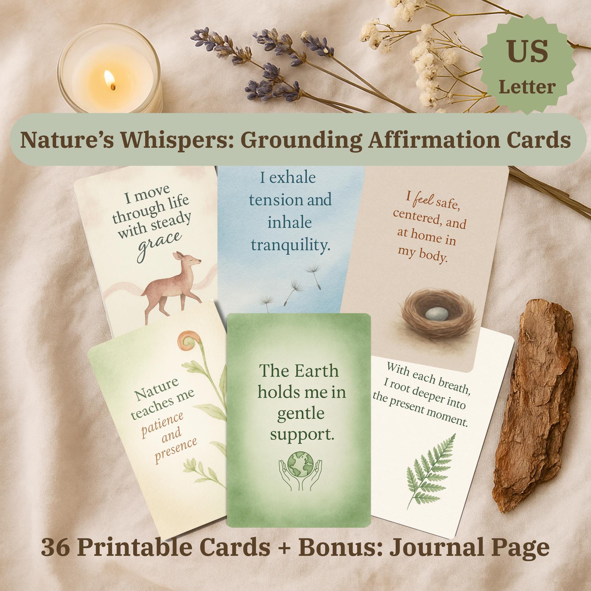 Nature Affirmation Cards: Printable Self-care Deck + Journal (US Letter ...