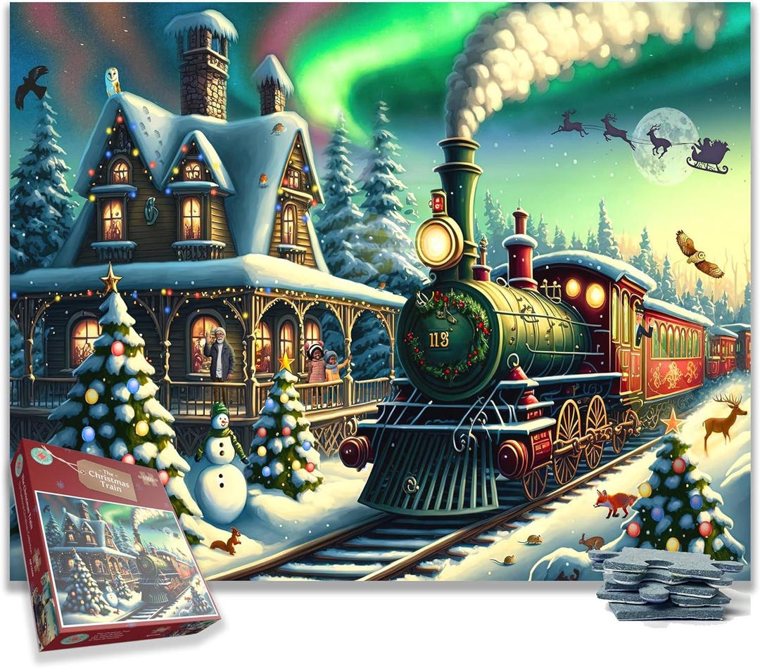 Christmas Express Train Jigsaw Puzzle: 1000 Piece Festive Santa Scene ...