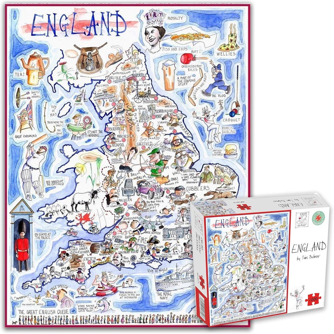 1000 Piece Jigsaw Puzzle - Comical Map of England Artwork by Tim Bulmer ...