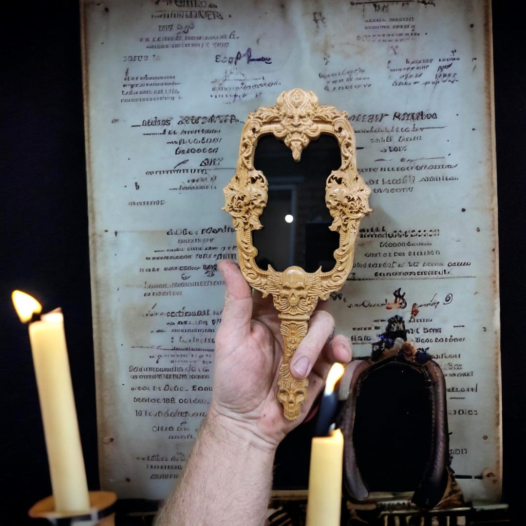 Skull Hand Mirror Carved in Wood Frame Gothic Altar & Ritual Tool - Etsy