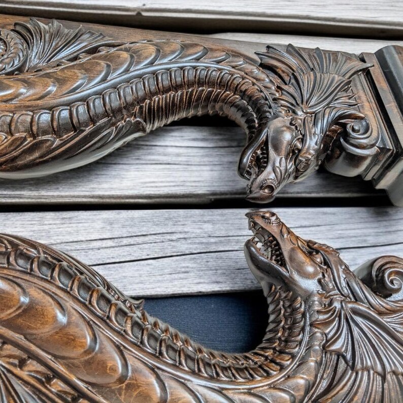 Dragon Corbel Carved on Wood, Unique Wood Carved Rustic Wall Bracket ...