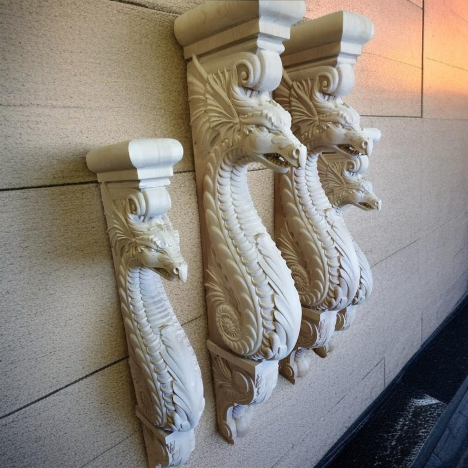 Large Dragon Wall Corbel Carved on Wood, Unique Wood Carved Rustic Wall ...