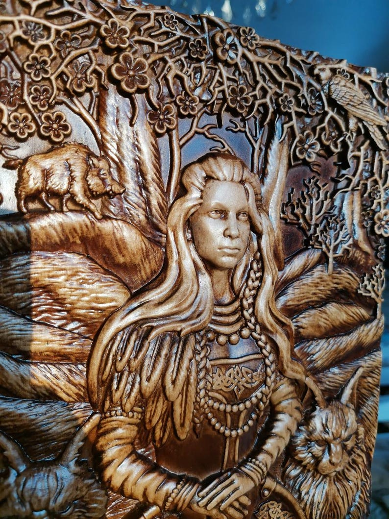 Freya Wall Art – Norse Goddess Freya With Lynxes – Mythological Decor ...