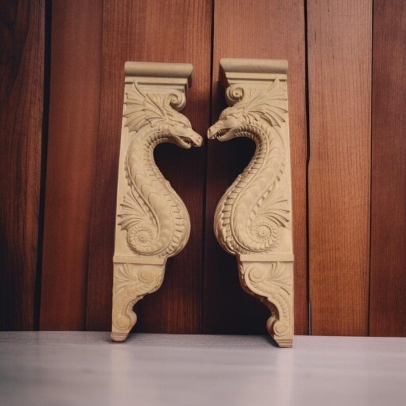 Large Dragon Wall Corbel Carved on Wood, Unique Wood Carved Rustic Wall ...