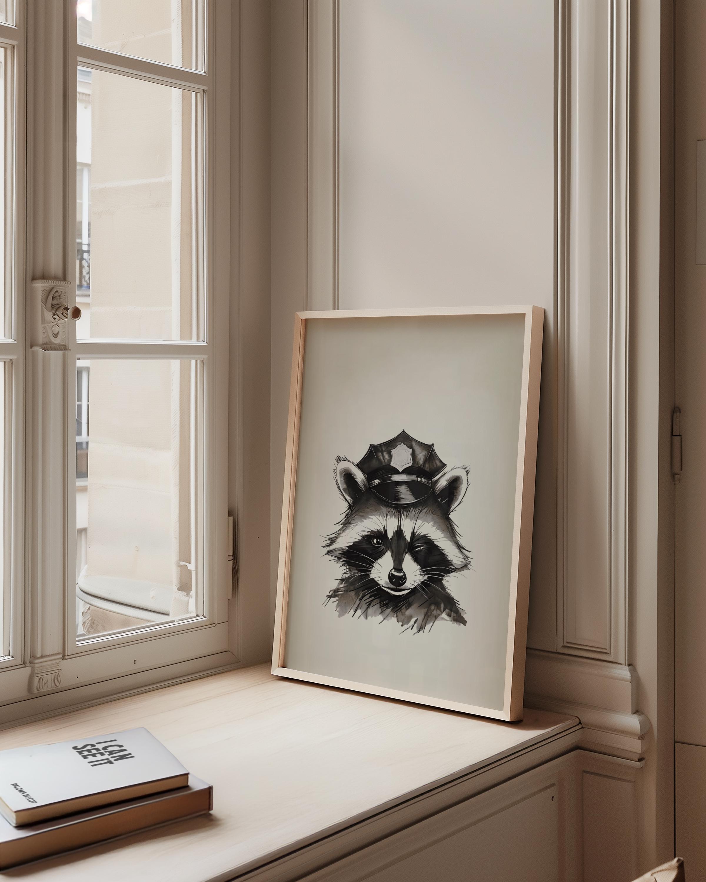 Winking Raccoon Police Officer Art Print – Whimsical Animal Wall Decor ...