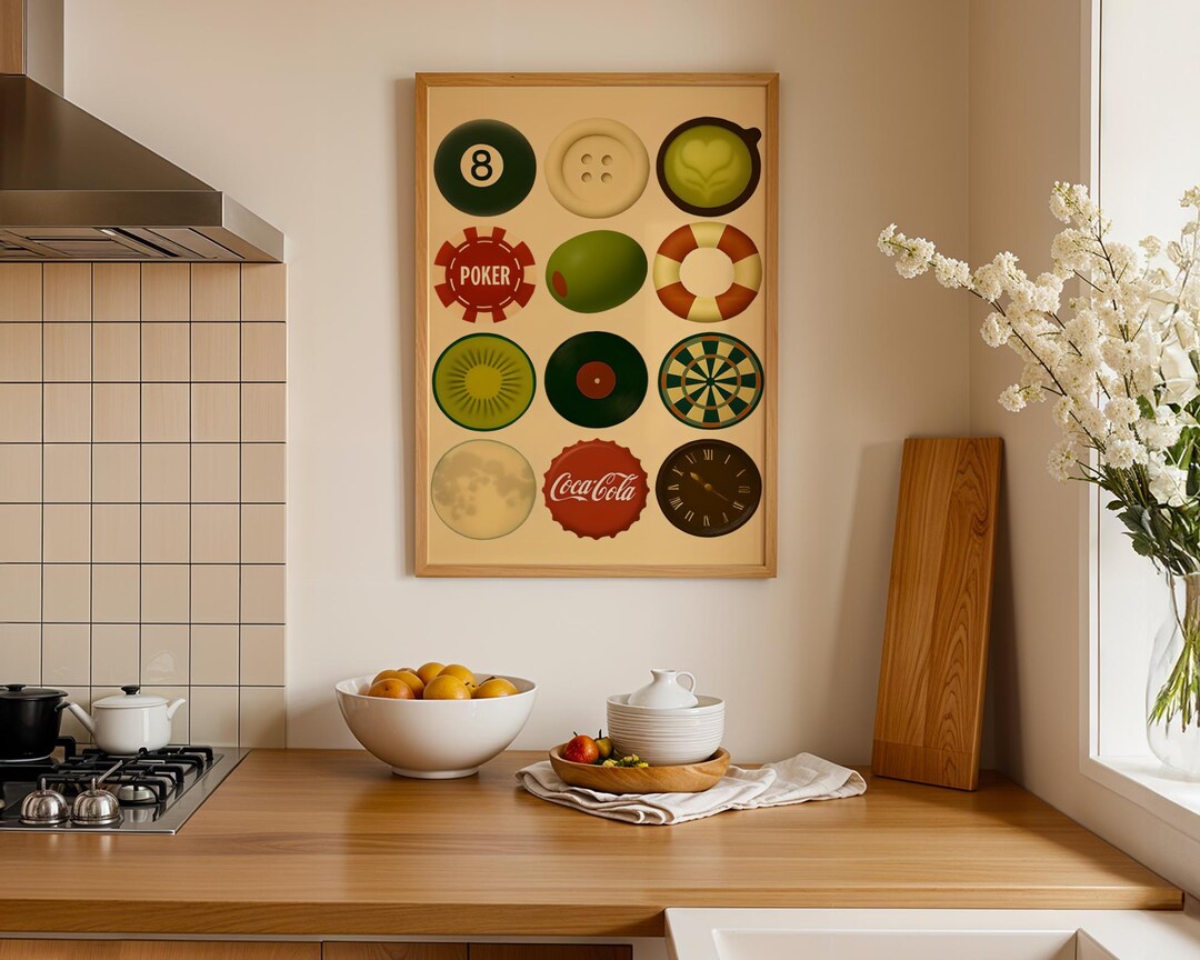 Retro Pop Culture Circle Art Print – Vintage Icons Poster | Quirky Wall ...