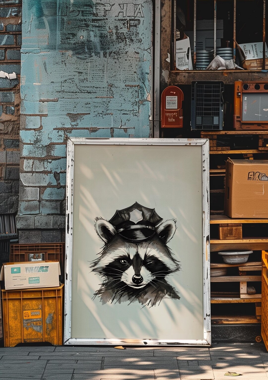 Winking Raccoon Police Officer Art Print – Whimsical Animal Wall Decor ...