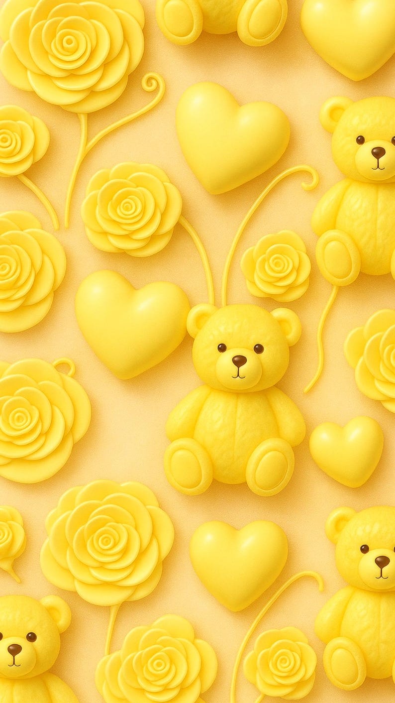 Cute Teddy & Heart Wallpaper Set 3D Floral Bear Design Soft Aesthetic Phone Backgrounds Girly ...