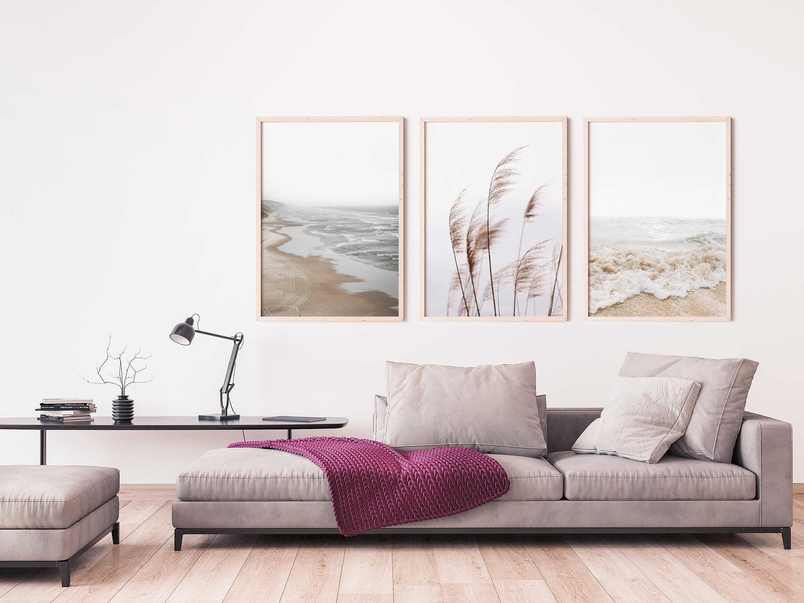 Neutral Beach Wooden Framed Set of 3 Wall Art Boho Decor Bedroom Print ...