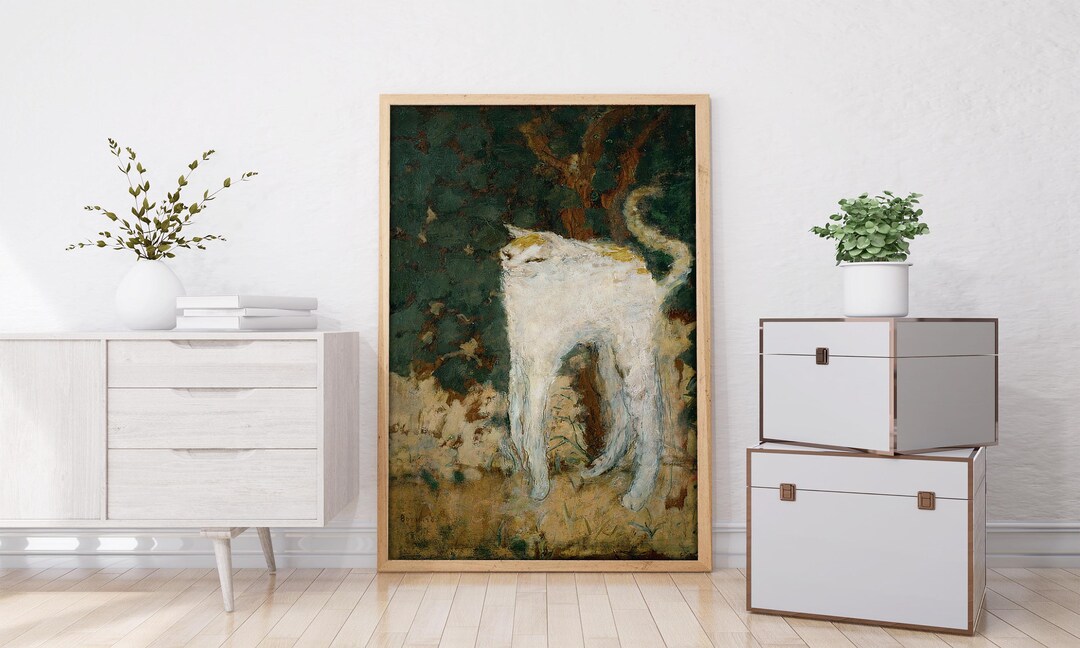 Vintage White Cat Wooden Framed Print, Pierre Bonnard Poster, Funny Cat ...