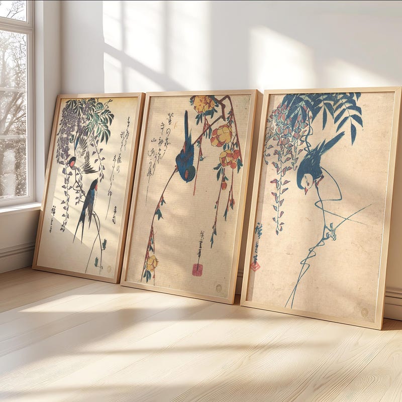 Japanese Bird Prints Set - Etsy