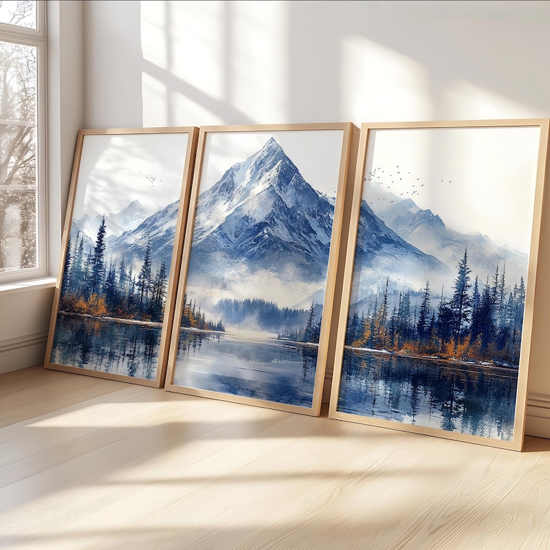 Wood Art Mountains With Snow - Etsy UK