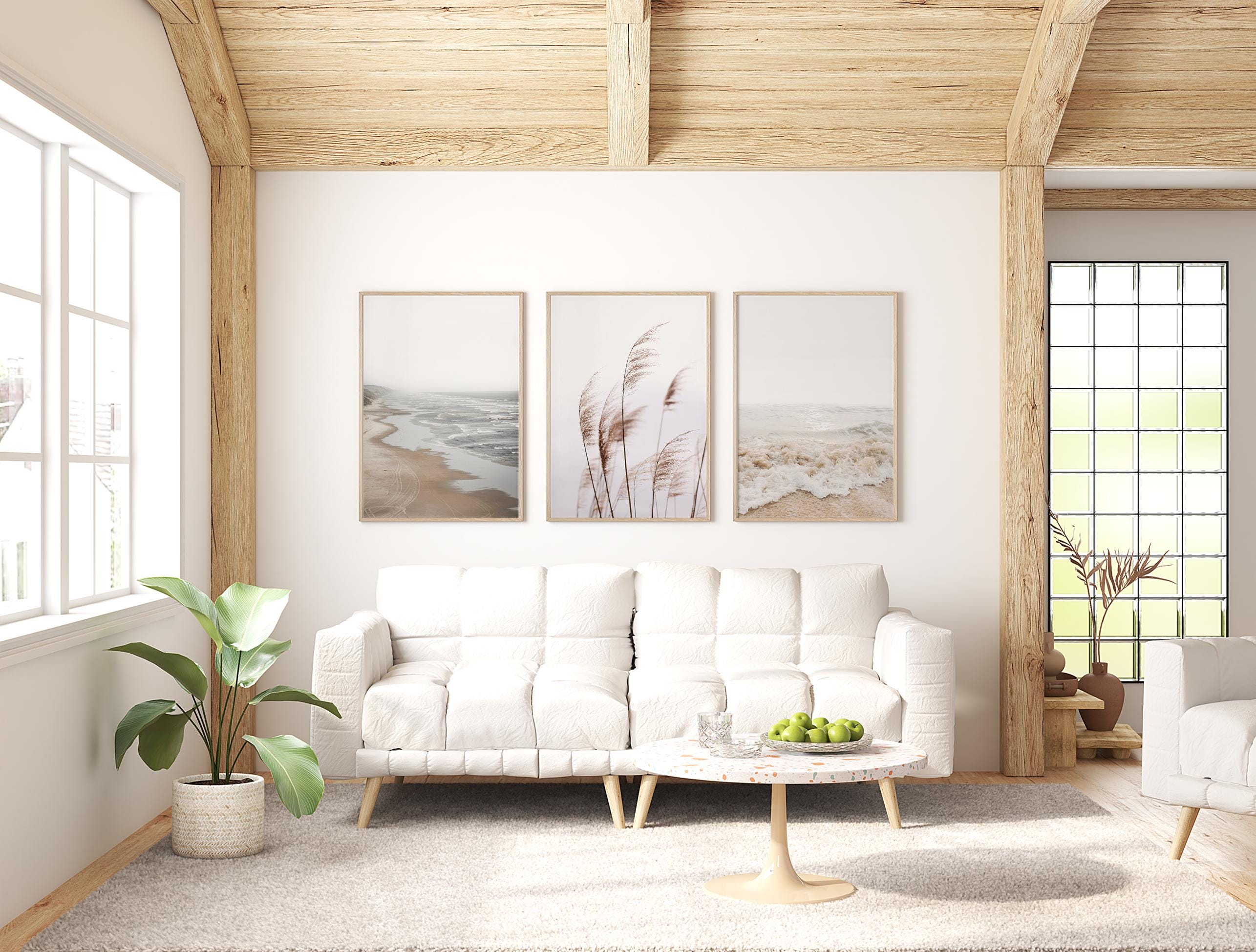 Neutral Beach Wooden Framed Set of 3 Wall Art Boho Decor Bedroom Print ...