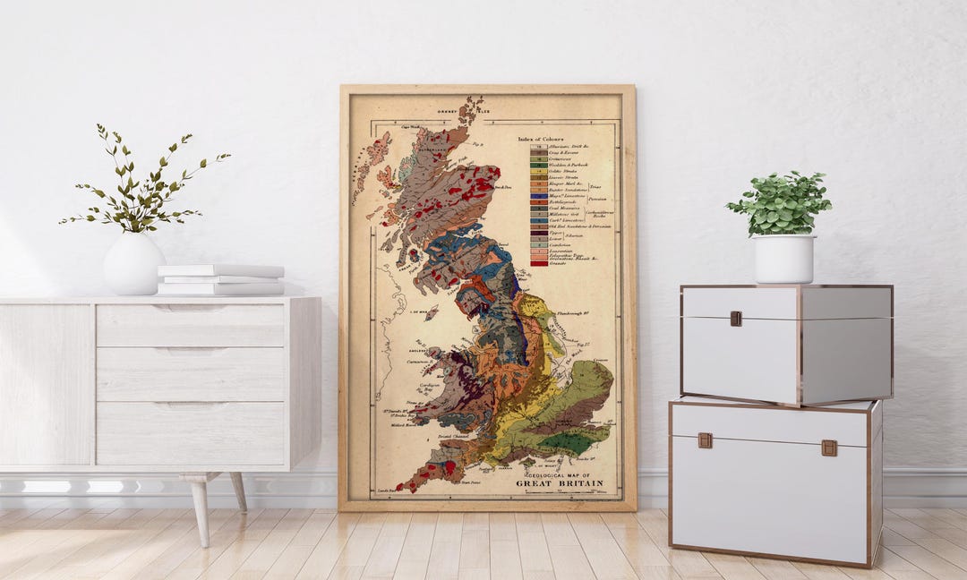 Geological Map UK Wooden Framed Art, Vintage Great Britain Map ...