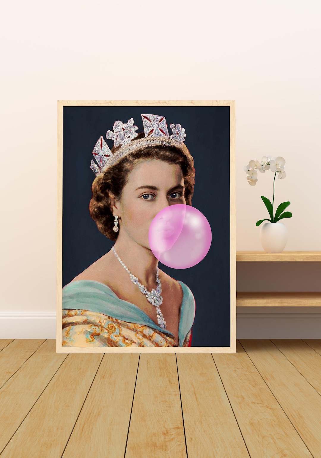 Queen Elizabeth Portrait Print, Bubblegum Wall Art, British Royal ...