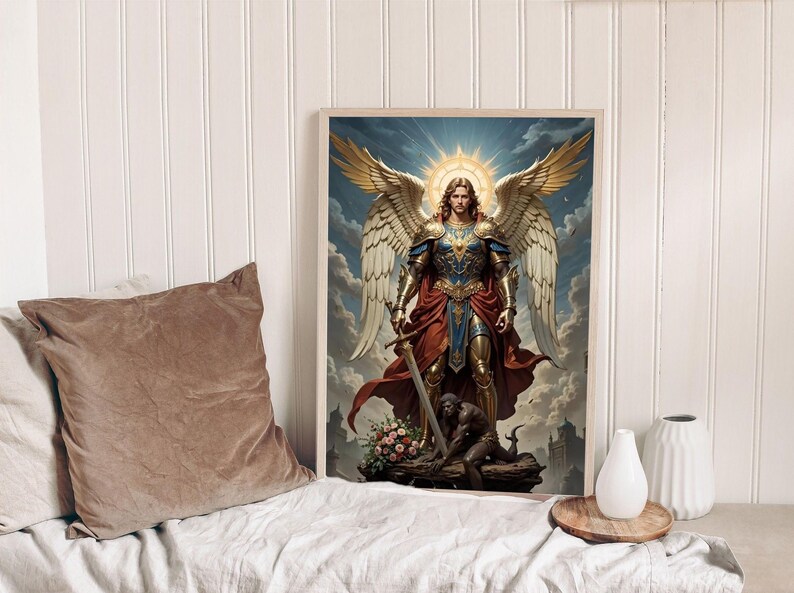 Wooden Framed Wall Art Archangel Michael Victorious, Heroic Religious Canvas Rolled Poster - Etsy