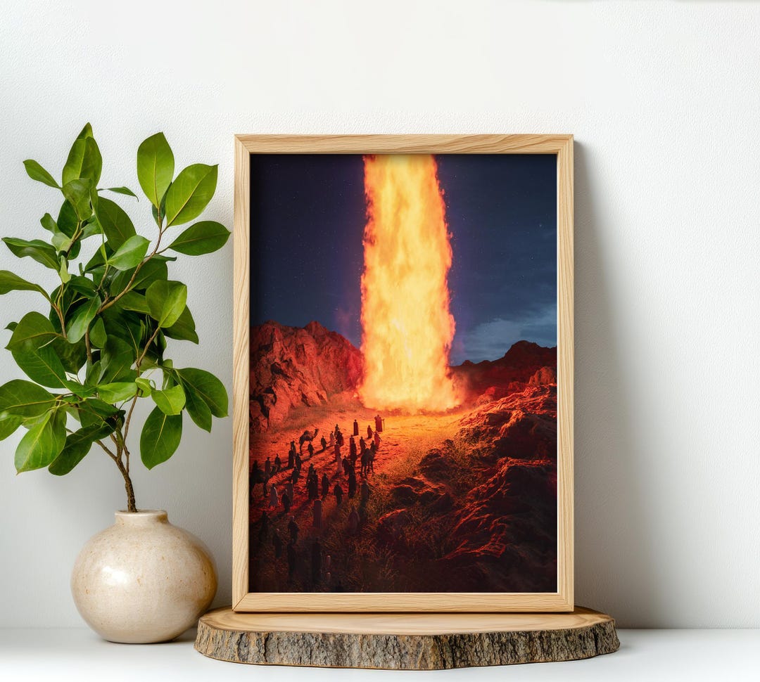 Pillar of Fire Wooden Framed Wall Art, Moses and Exodus Biblical Scene ...