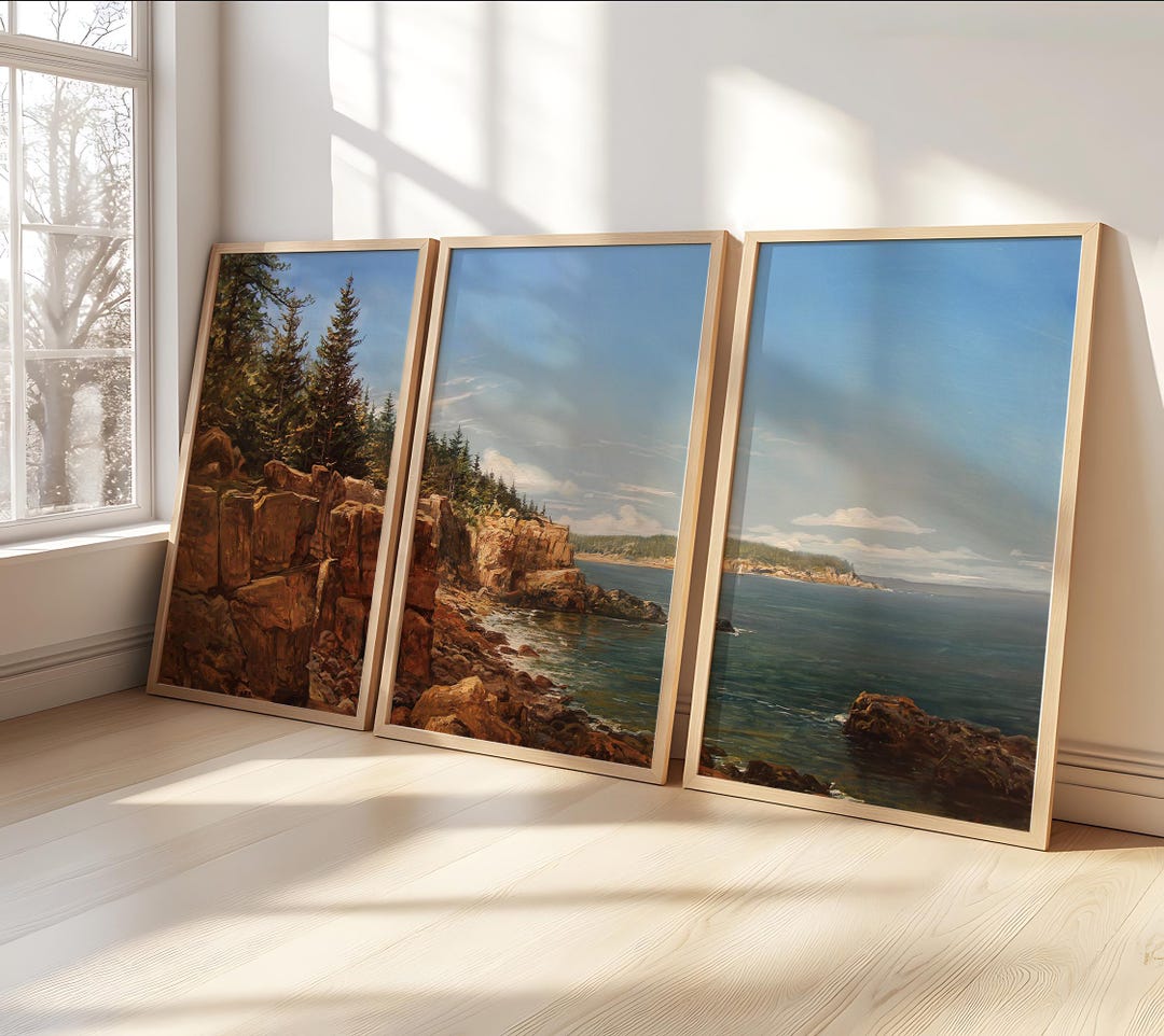 Acadia National Park Wooden Framed Set of 3 Extra Large Watercolor ...