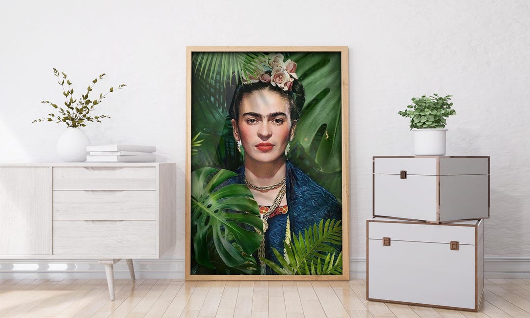 Wooden Framed Frida Kahlo Print | Jungle Wall Art | Jungle Portrait ...