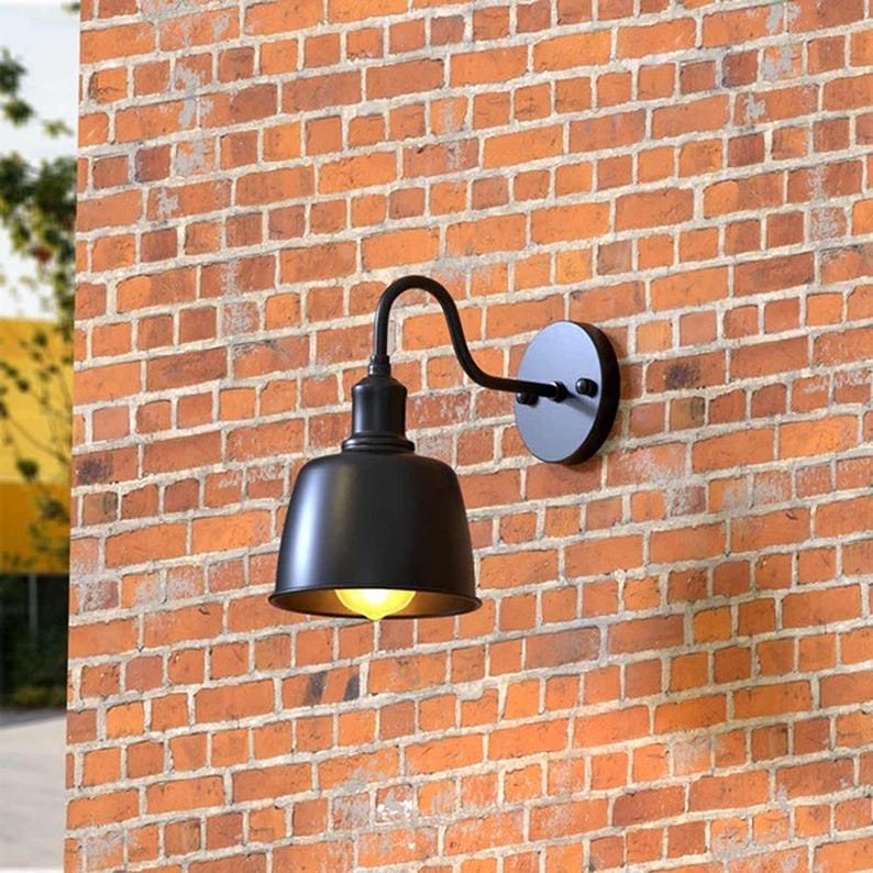 Industrial Black Metal Conduit Wall Light With Shade, E27 Fitting - Etsy UK