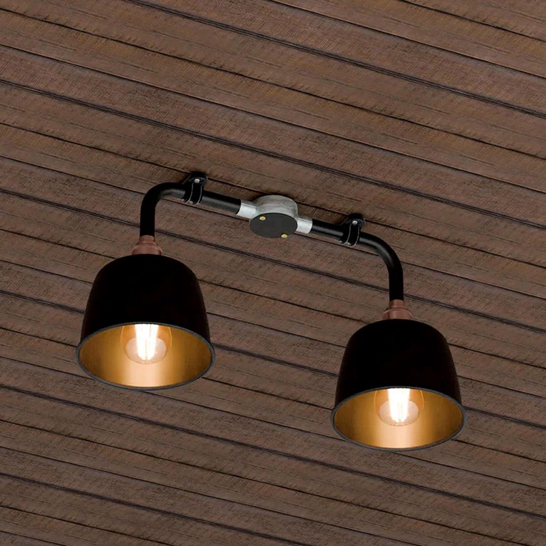 Industrial Double Head Conduit Ceiling Light Kit - Mounted Lamp Fixture ...