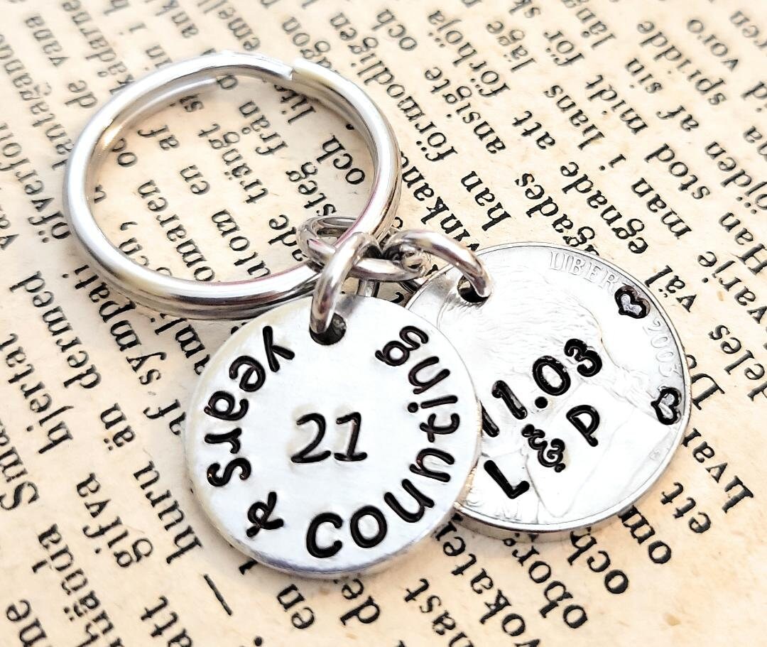 21st Wedding Anniversary Gift, 21 Years & Counting Key Chain, Hearts ...