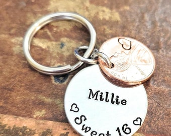 16th Birthday Gift for Her, Sweet 16 Keychain, Personalized 16th ...