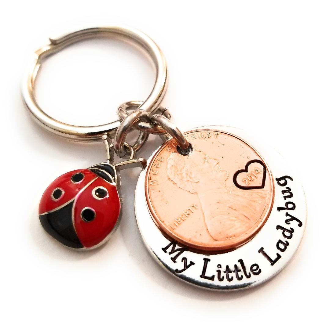 My Little Ladybug Key Chain With Birth Year Lucky Copper Penny Keychain ...