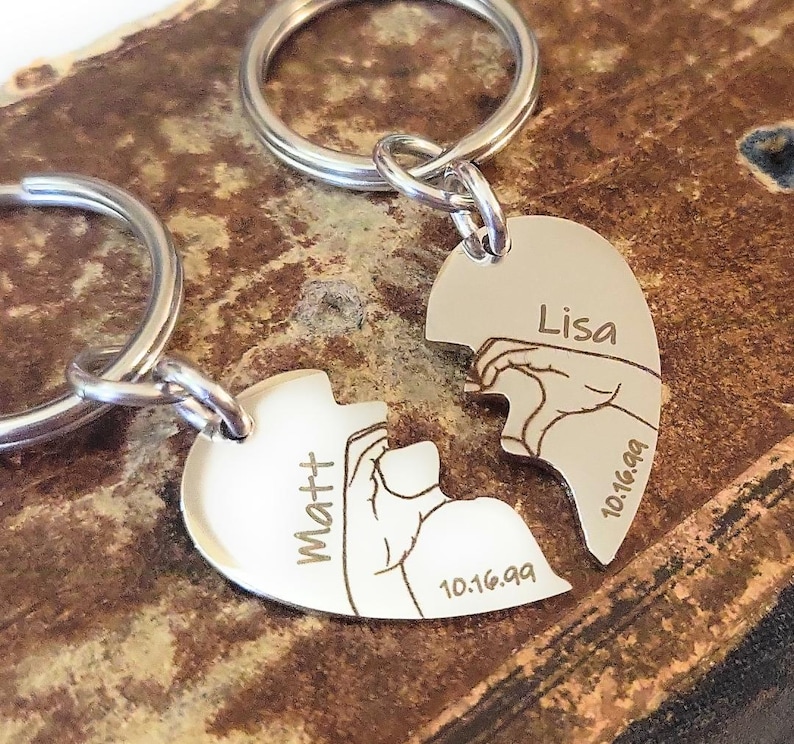 Couples Love Heart Key Chains, Personalized Names & Date, Puzzle Pieces ...