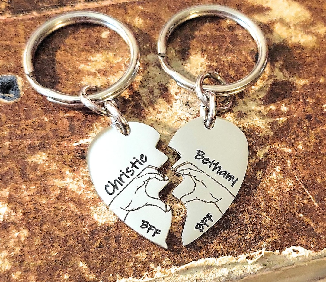 Couples Love Heart Key Chains, Personalized Names & Date, Puzzle Pieces ...