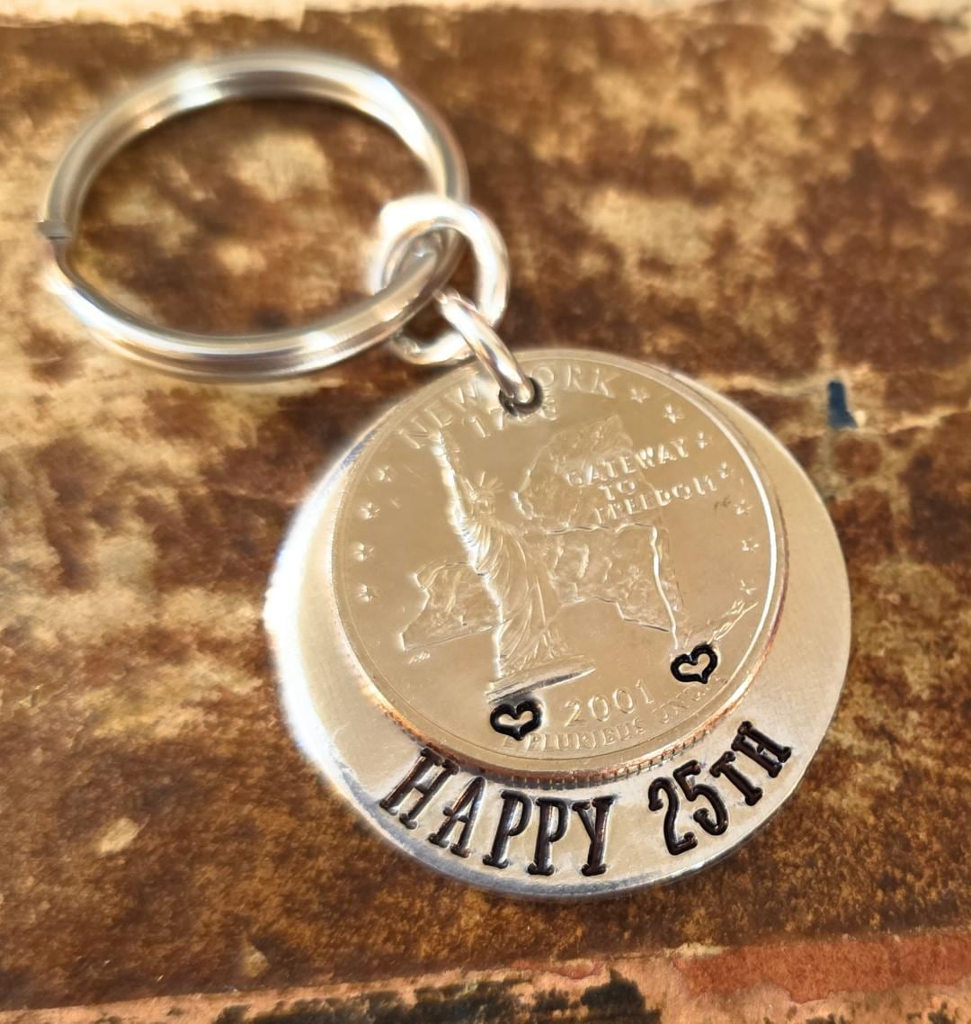 Happy 25th Birthday, 25 Year Anniversary, Coin Key Chain, Gift Idea ...