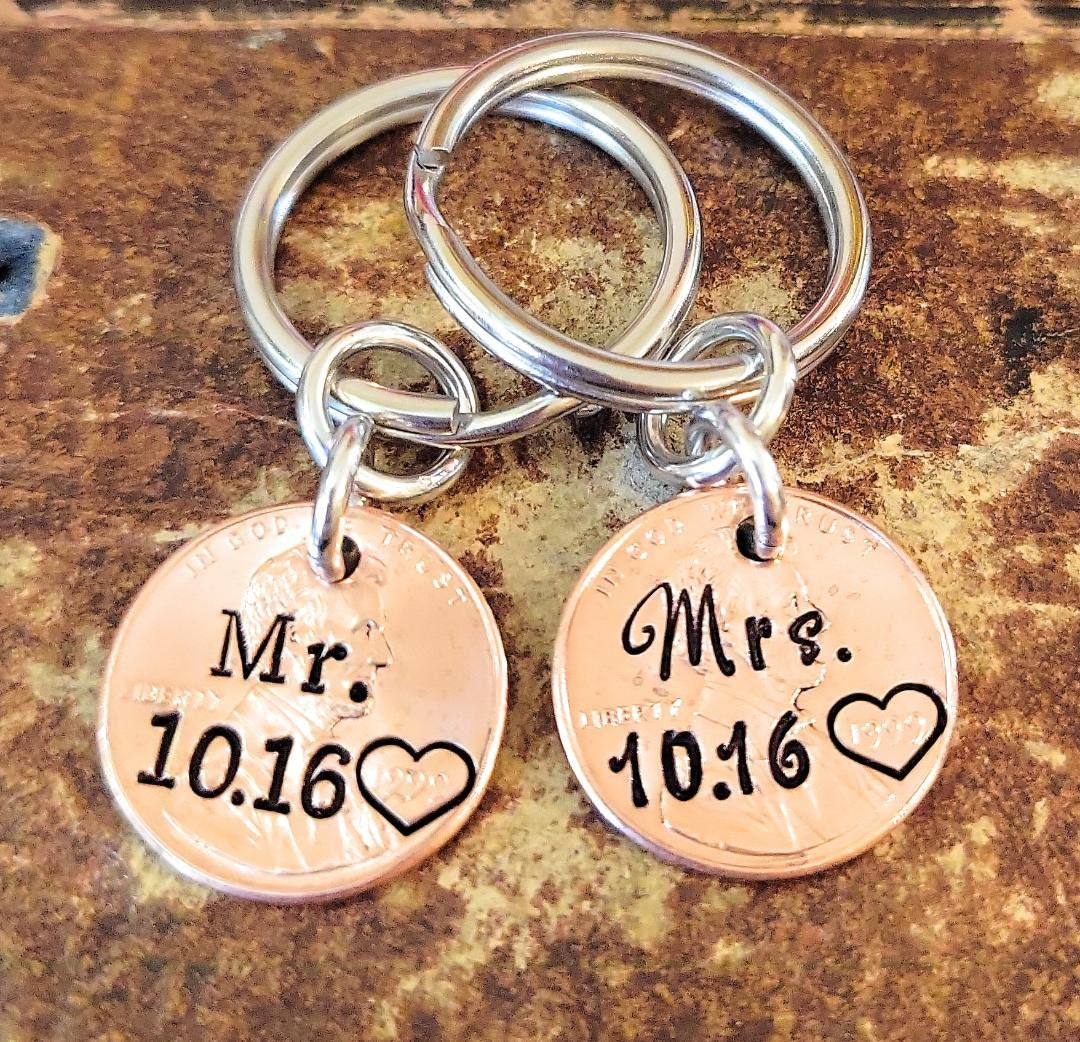 A Matching Set of Mr. and Mrs. Personalized Penny Key Chains, Wedding ...
