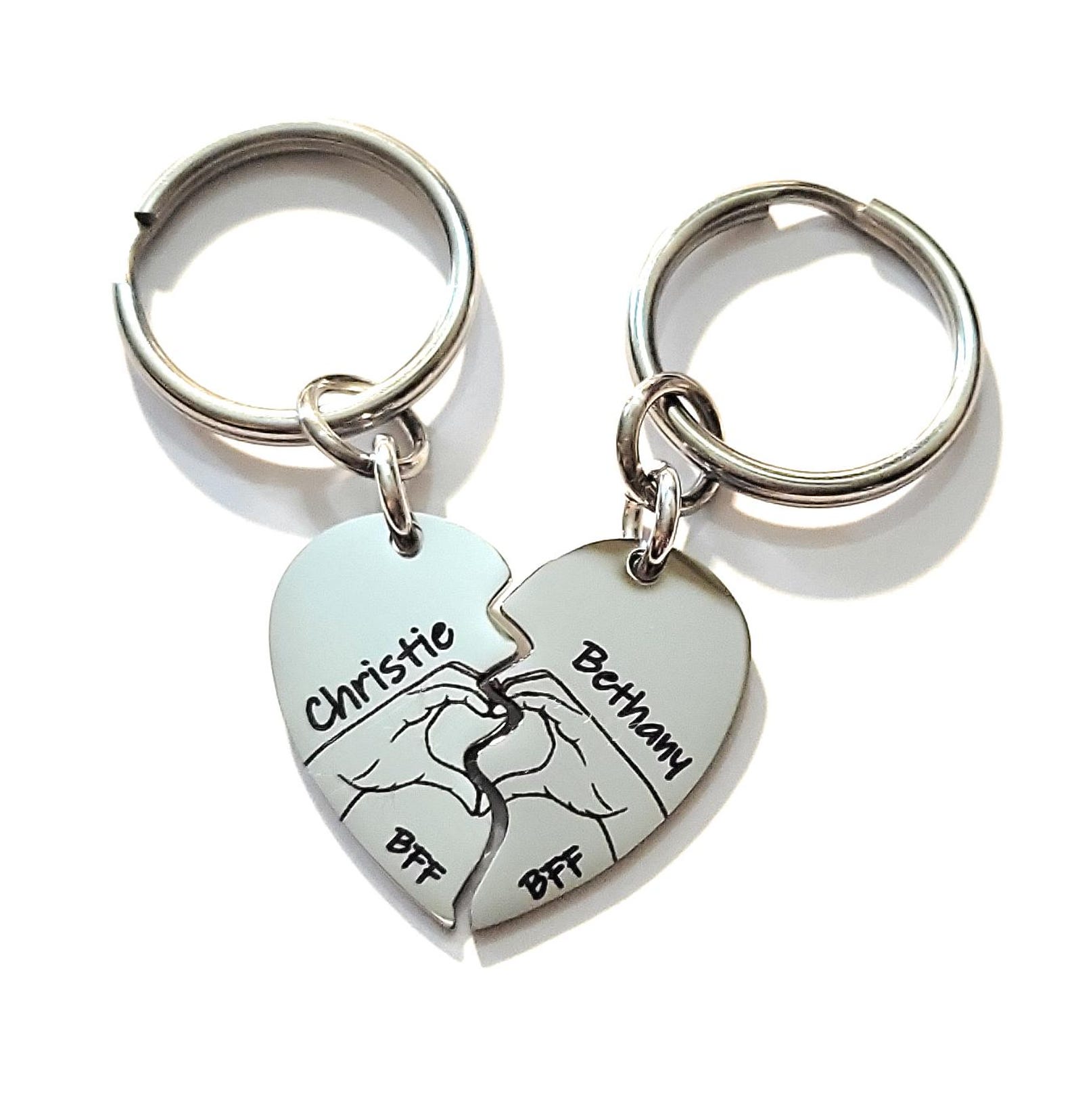 Couples Love Heart Key Chains, Personalized Names & Date, Puzzle Pieces ...
