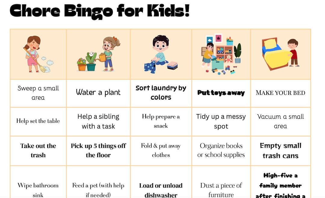 Chore Bingo for Kids - Etsy