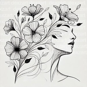 Fine Line Printable Art, High Quality PNG, Fine Line Flower, Fine Line ...