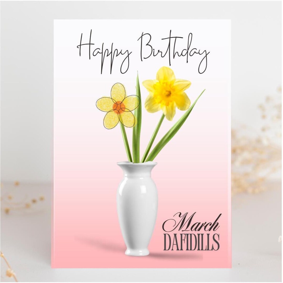 Personalized March Birthday Card - Fingerprint Keepsake for Mom, Sister ...