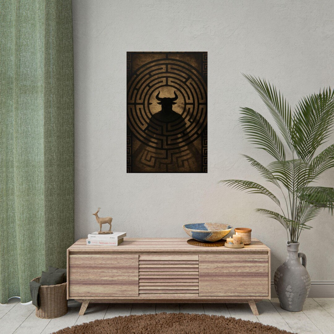Minotaur Labyrinth Greek Mythology Poster Ancient Myth Wall Art Theseus ...