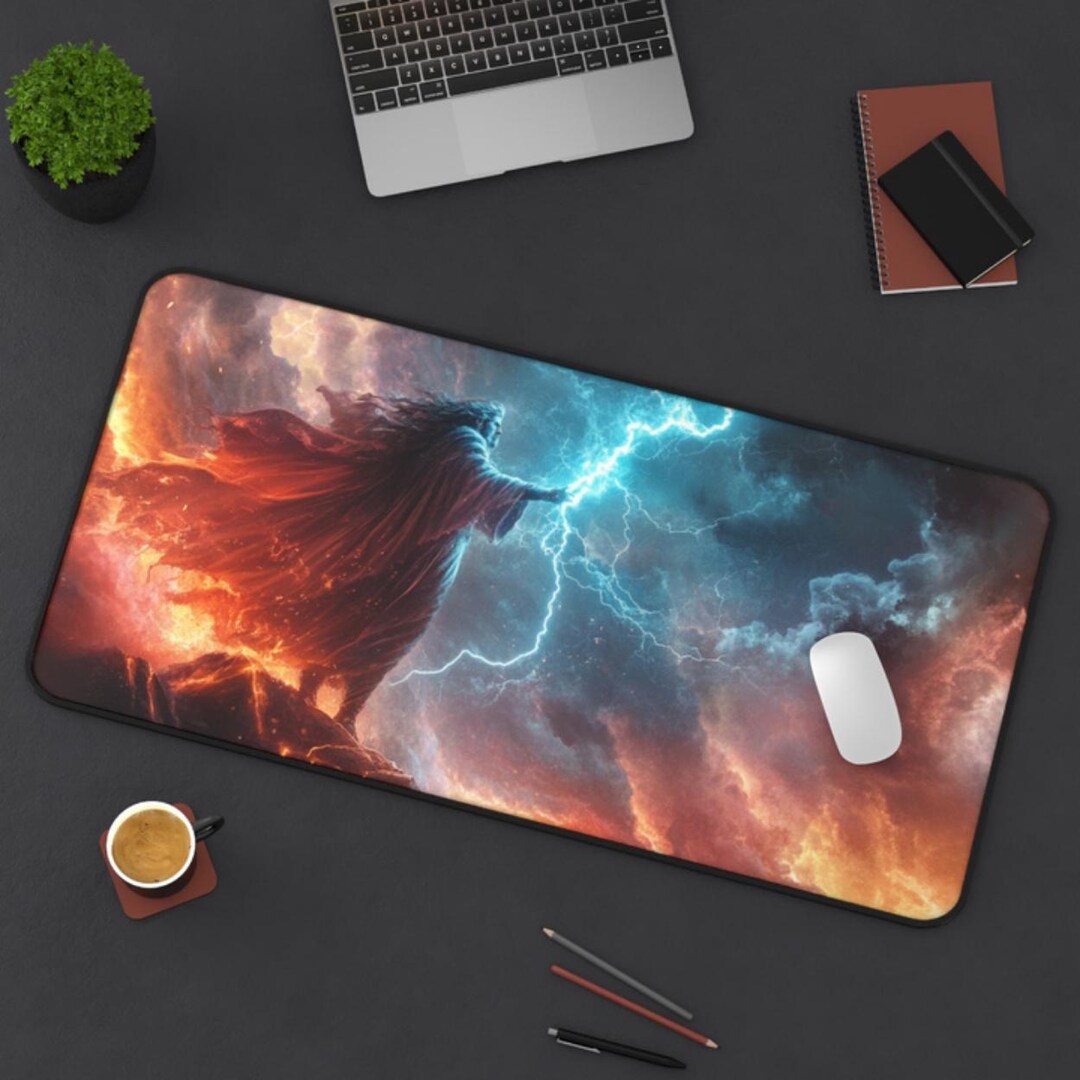 Zeus Desk Mat Greek Mythology Mouse Pad Lightning God Art Aesthetic ...