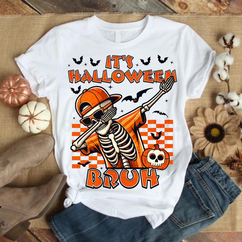 Dabbing Skeleton Halloween PNG, SVG Spooky Bruh PNG for Boys | Funny ...
