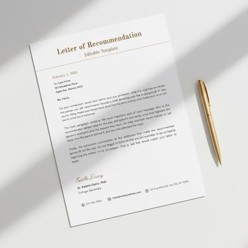 Editable Letter of Recommendation Template | Canva, Printable (A4 & US ...