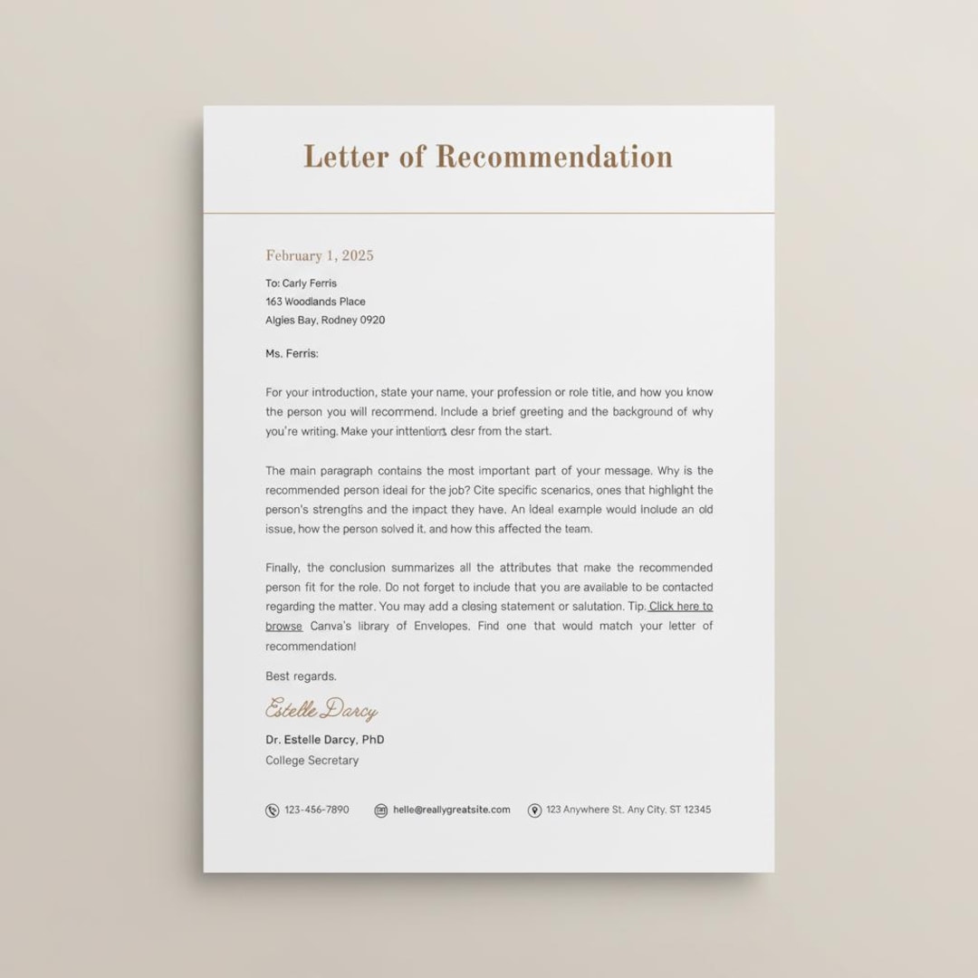Editable Letter of Recommendation Template | Canva, Printable (A4 & US ...