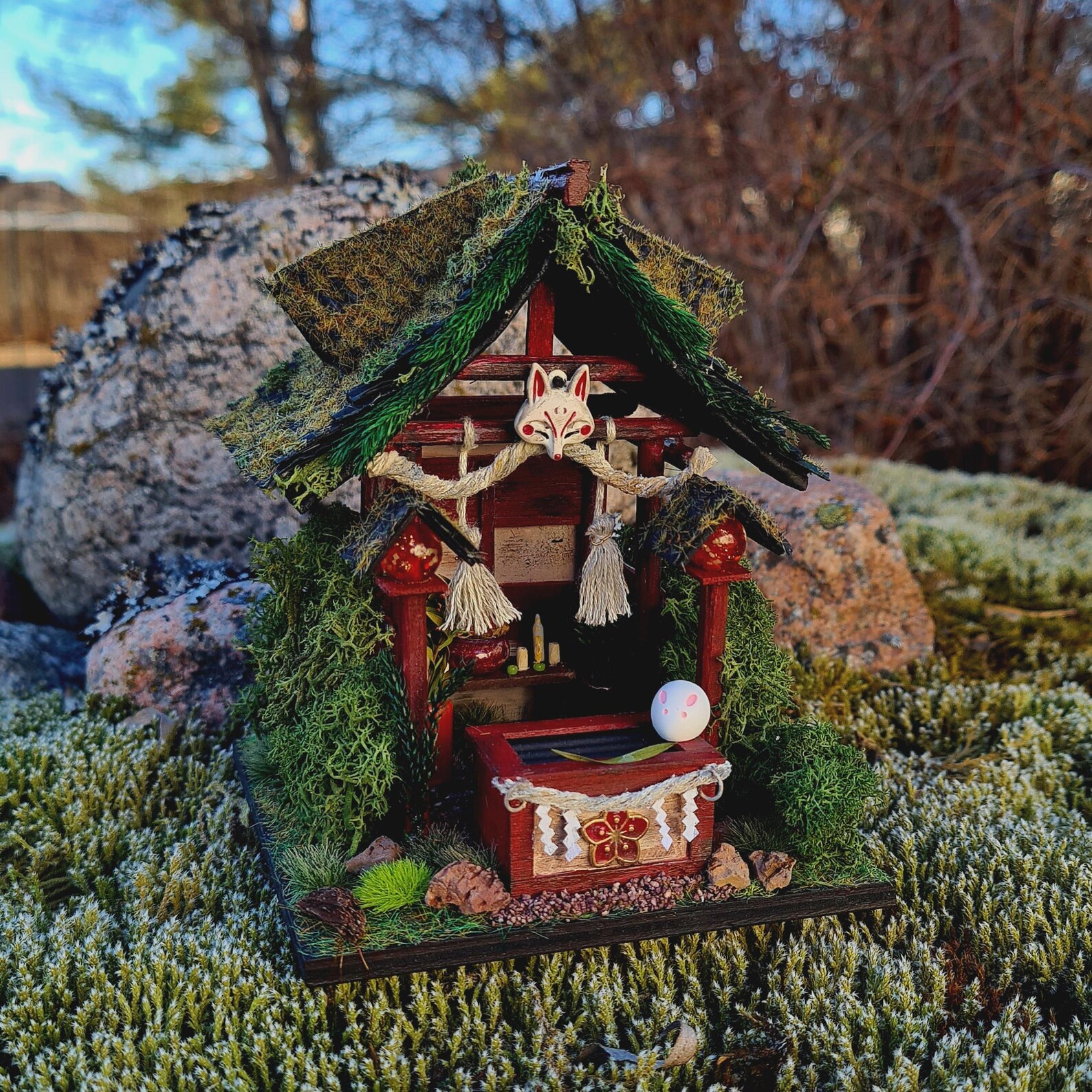 Japanese Handmade Miniature Shrine Diorama | Kitsune Mask | Woodland ...
