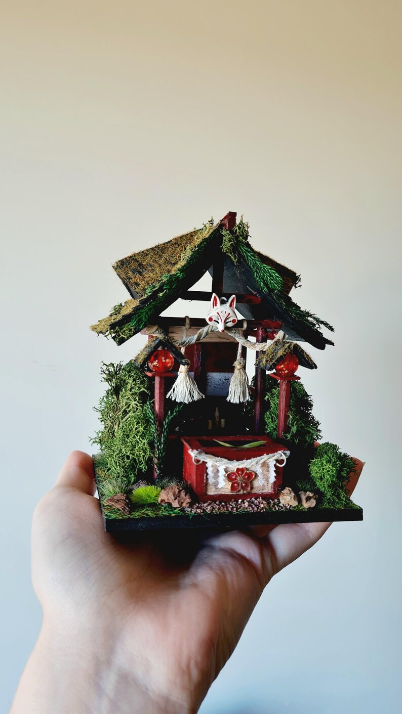 Japanese Handmade Miniature Shrine Diorama | Kitsune Mask | Woodland ...